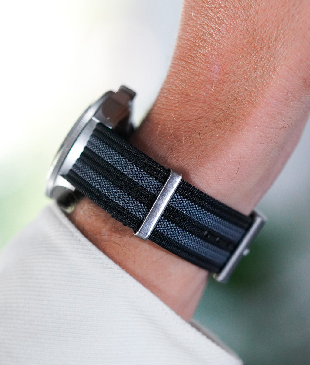 Bracelet NATO en Nylon Côtelé Bond Noir/Gris - 20 & 22mm - LE PETIT ...